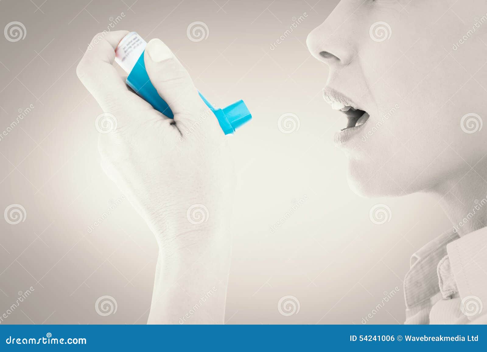 Composite Image of Close Up of a Woman Using an Asthma Inhaler Stock ...