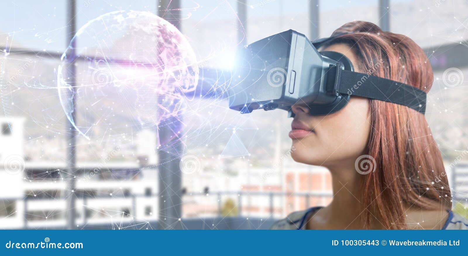 Composite Image of Close Up of Young Woman Using Virtual Reality ...