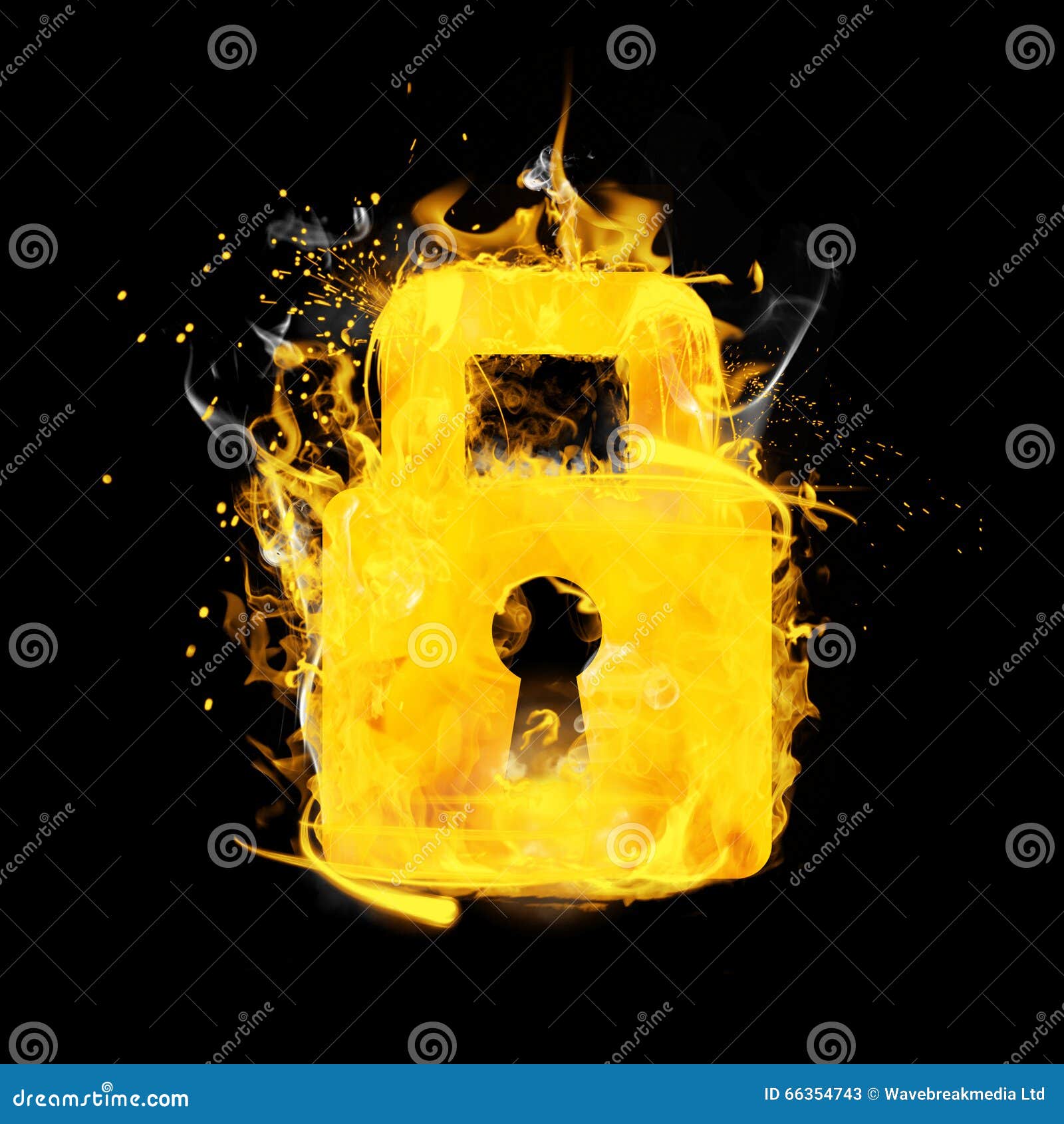 Composite Image of Closed Padlock on Fire Stock Illustration ...