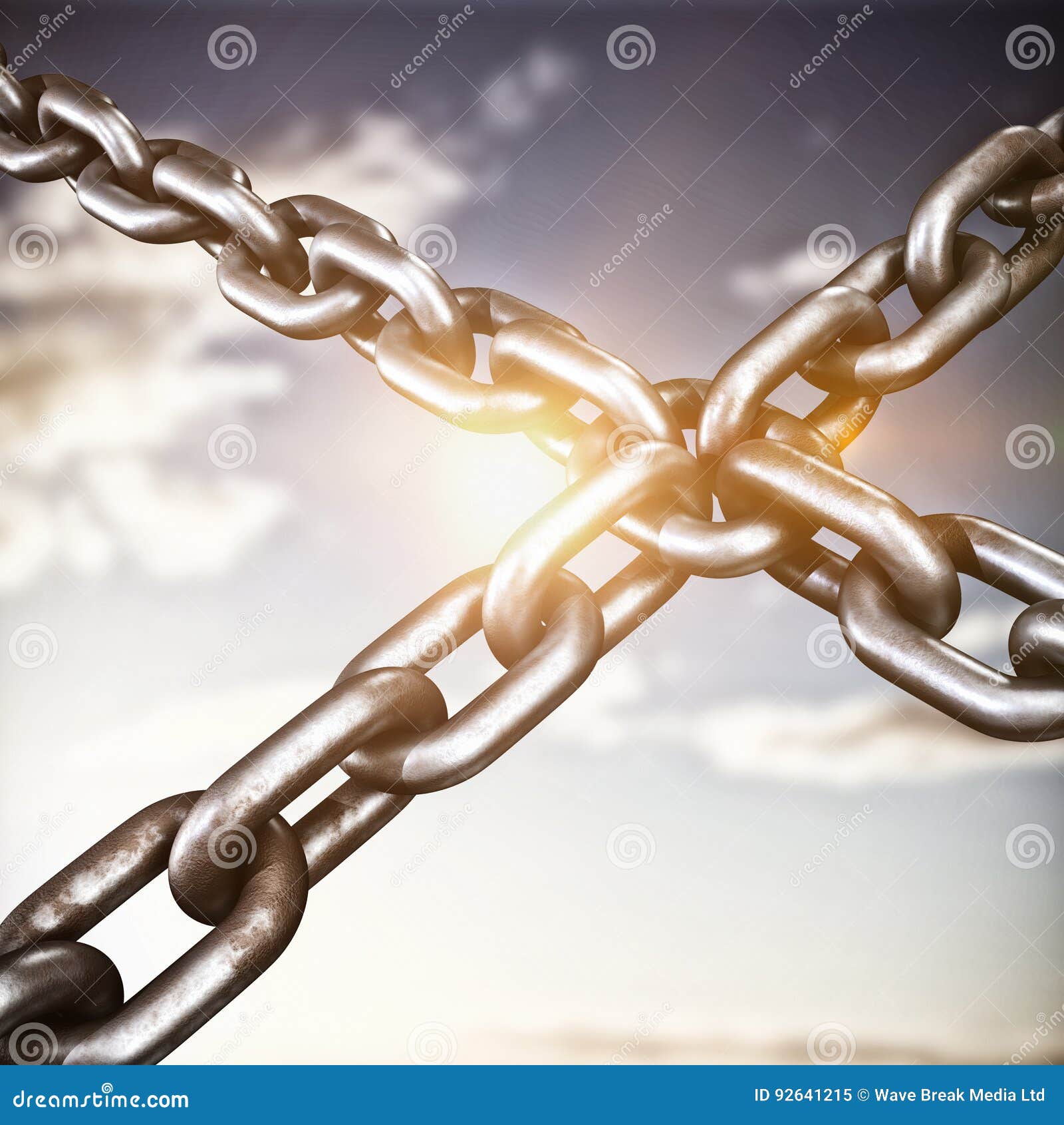Composite Image of Closeup 3d Image of Metallic Chains in Cross Shape ...