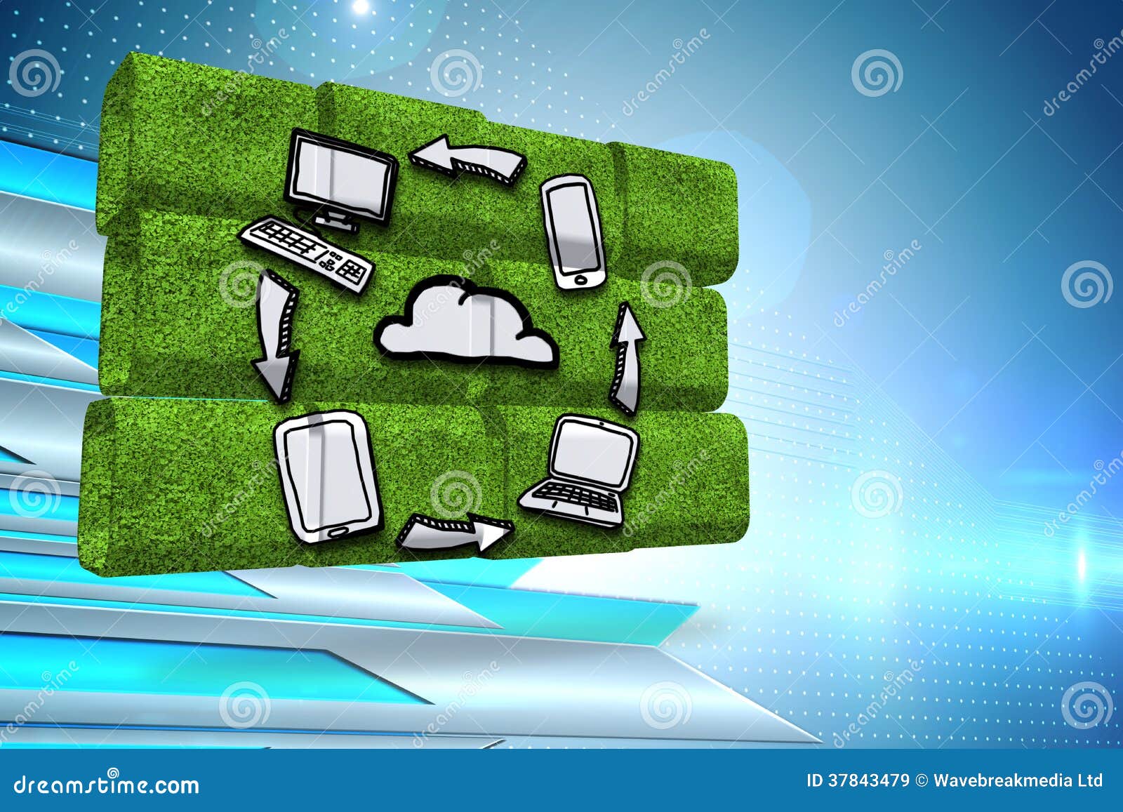 Composite Image of Cloud Computing Cycle on Abstract Screen Stock ...