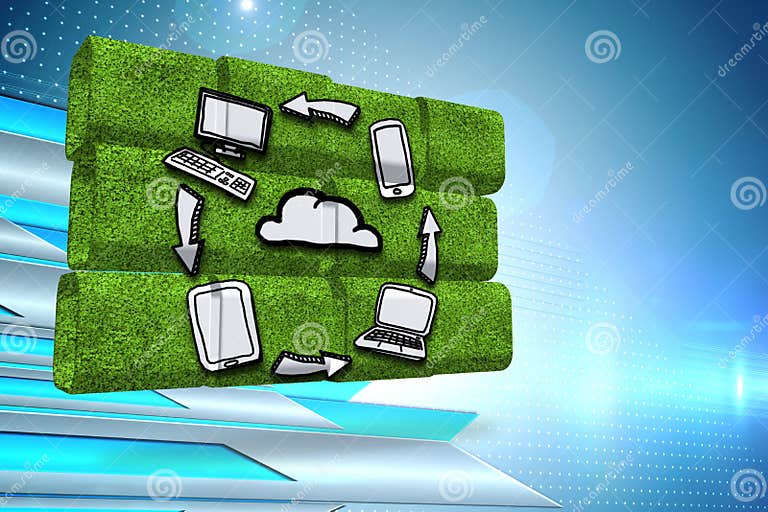 Composite Image of Cloud Computing Cycle on Abstract Screen Stock ...