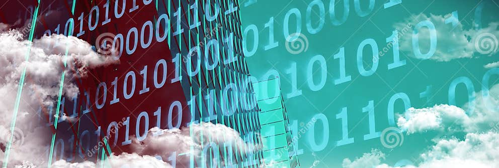 Composite Image of Clouds Around Binary Codes Stock Image - Image of district, composite: 131715159