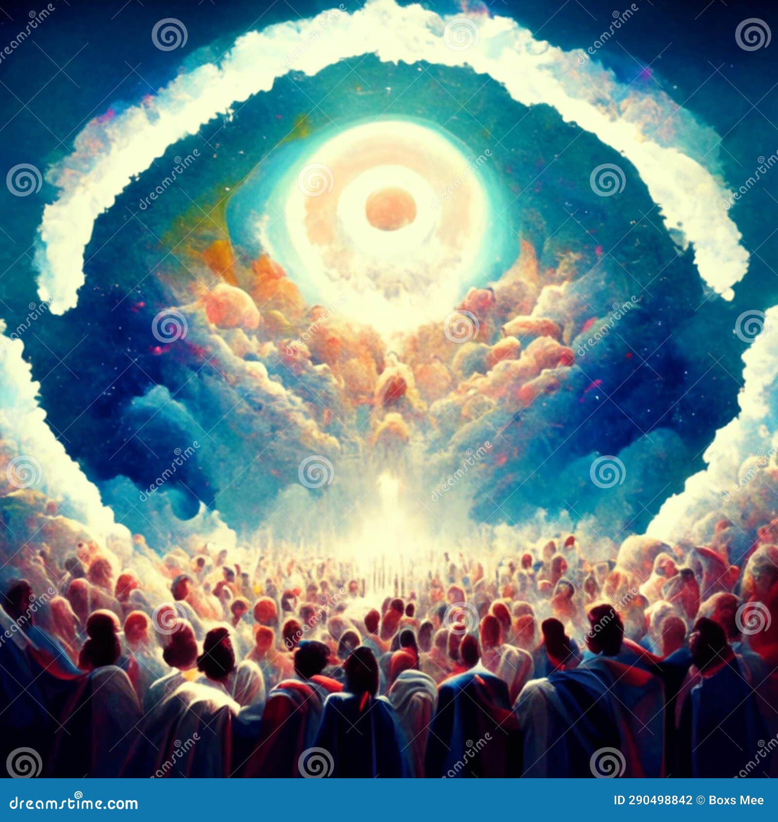 Composite Image of Clouds Over Crowd of People. Global Pandemic Concept ...