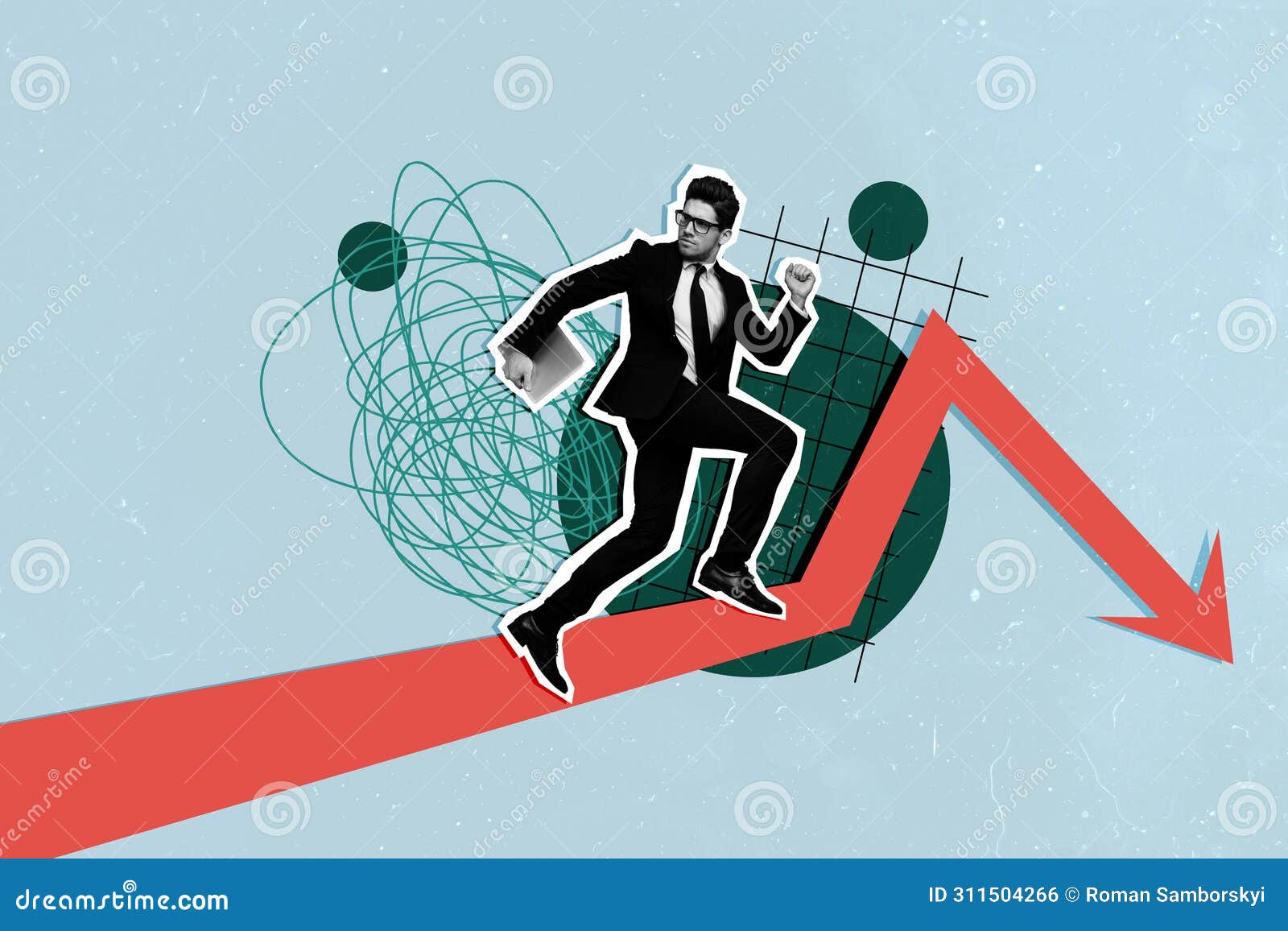 Composite Image Collage 3d Sketch Artwork of Young Businessman Run Look ...