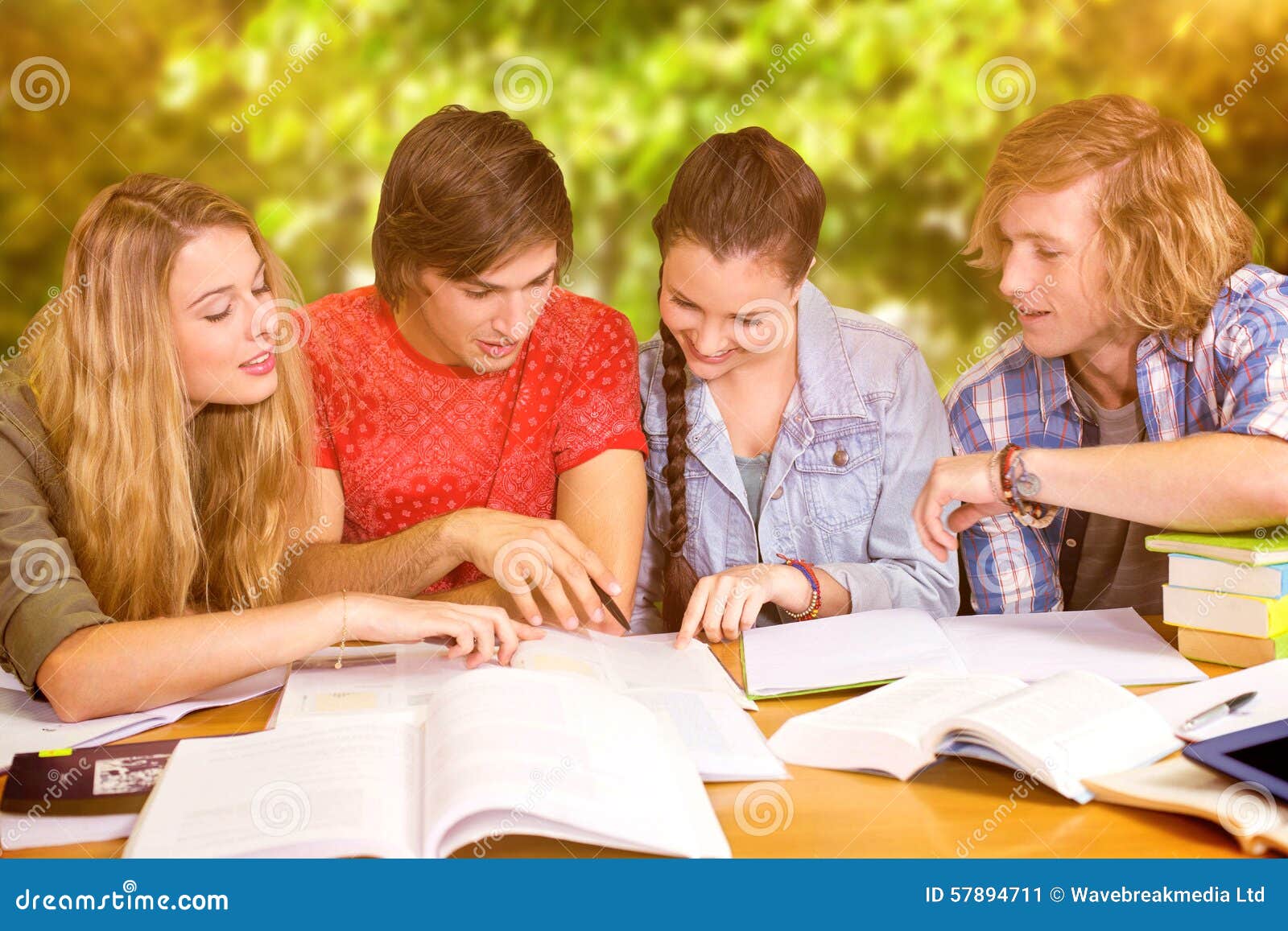 Composite Image of College Students Doing Homework in Library Stock ...