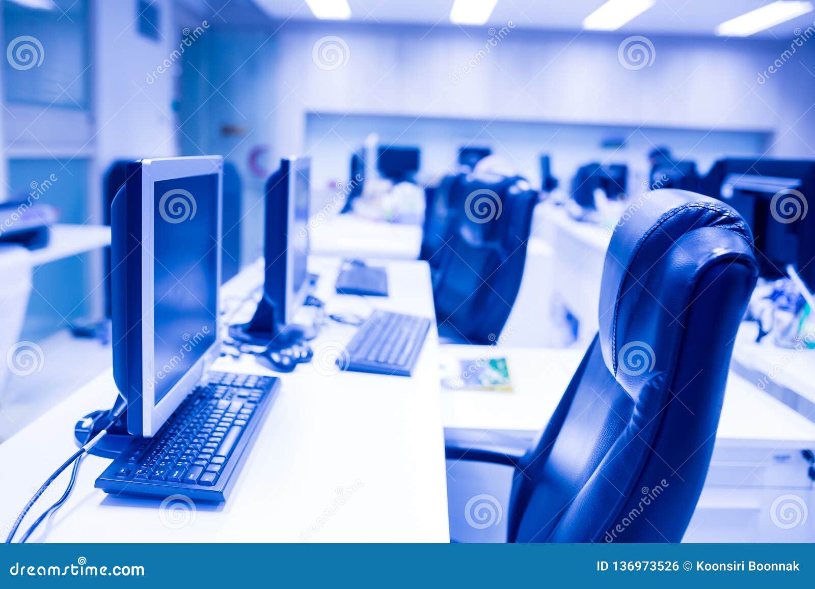 Composite Image of Computer in Office or Training Room Stock Photo ...