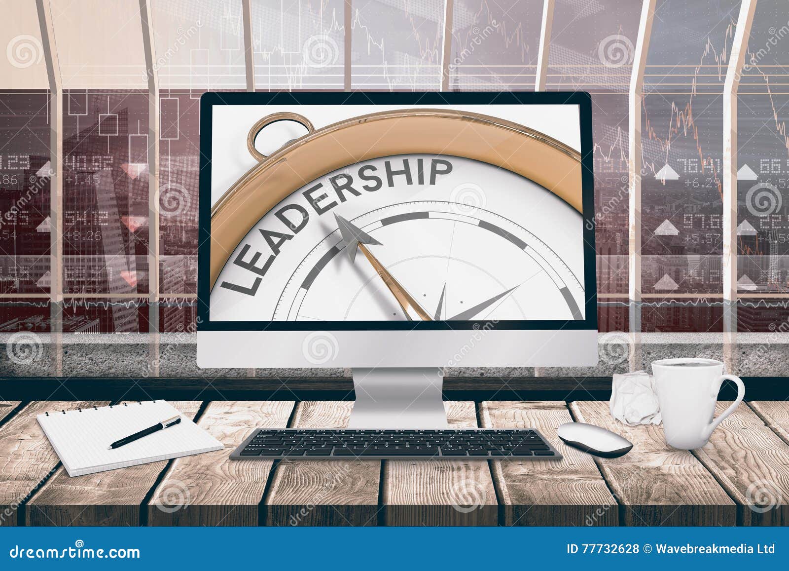 Composite Image of a Computer Over a Desk Stock Illustration ...