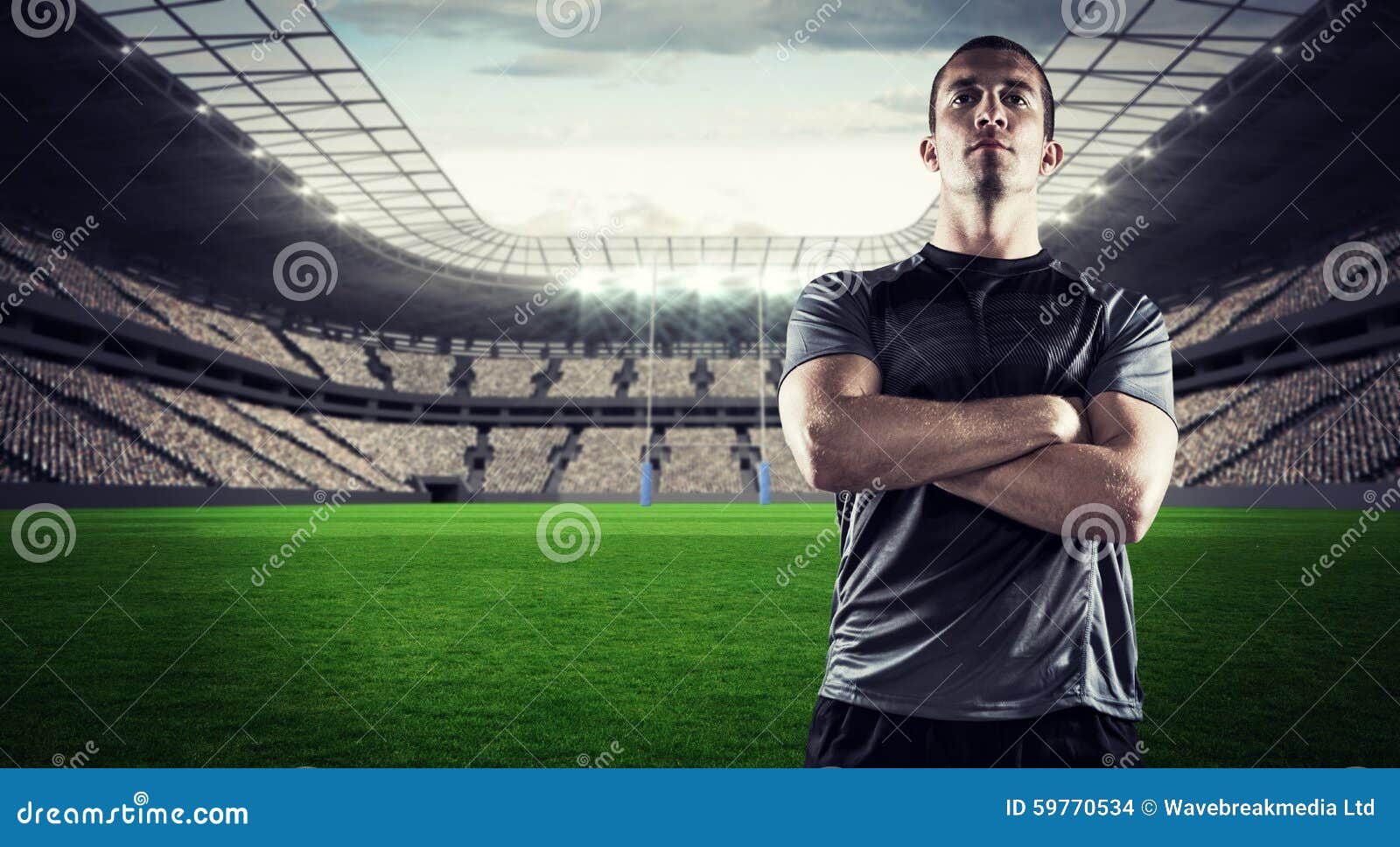 Composite Image of Confident Rugby Player with Arms Crossed Stock Photo ...