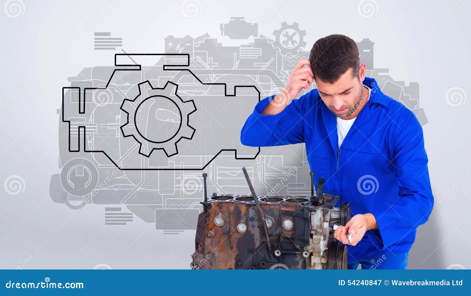 Composite Image of Confused Mechanic Repairing Car Engine Stock Image ...