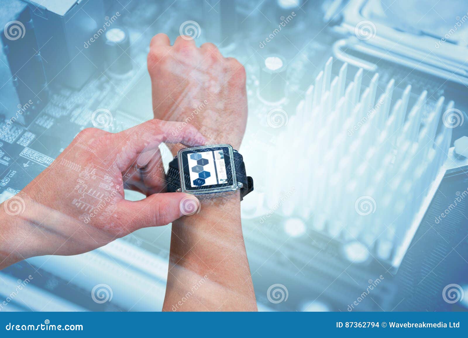 Composite Image of Cropped Image of Man Using Watch Stock Photo - Image ...