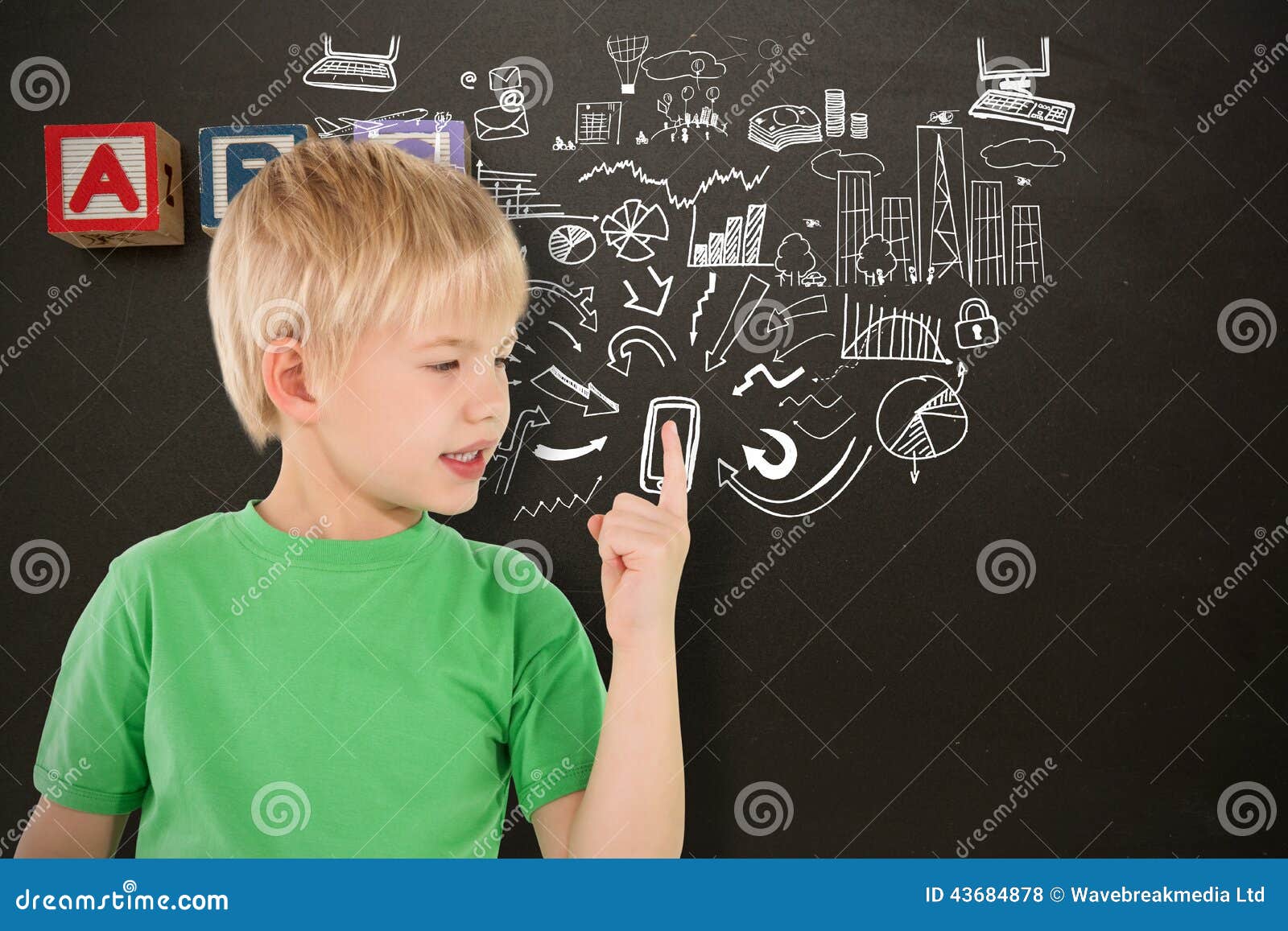 Composite Image of Cute Boy Pointing Stock Photo - Image of order ...