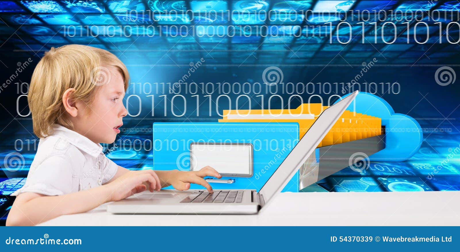 Composite Image of Cute Boy Using Laptop Stock Image - Image of glow ...