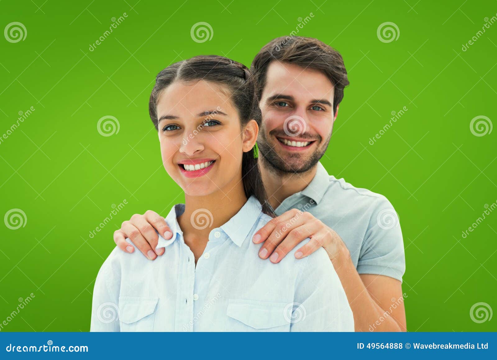 Composite Image of Cute Couple Smiling at Camera Stock Photo - Image of ...