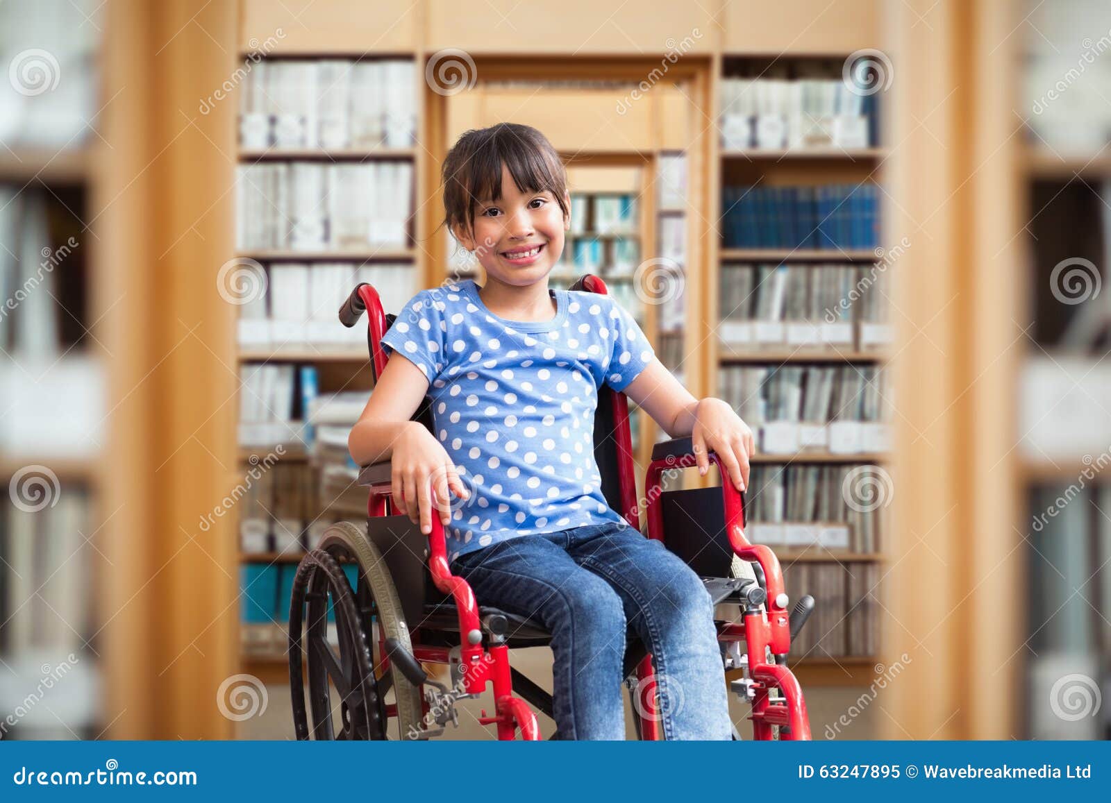 Composite Image of Cute Disabled Pupil Smiling at Camera in Hall Stock ...