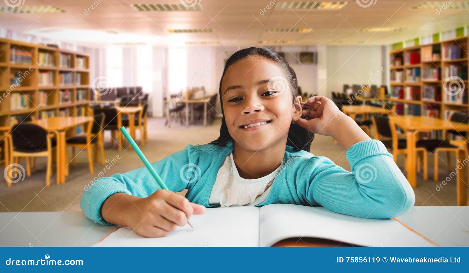 Composite Image of Cute Girl Writing in a Book Stock Image - Image of ...