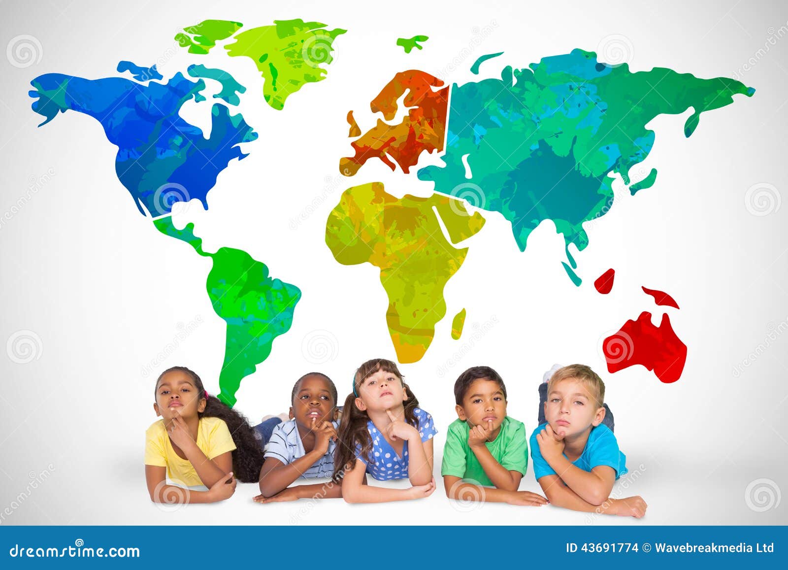 Composite Image of Cute Kids Thinking Stock Photo - Image of lying ...