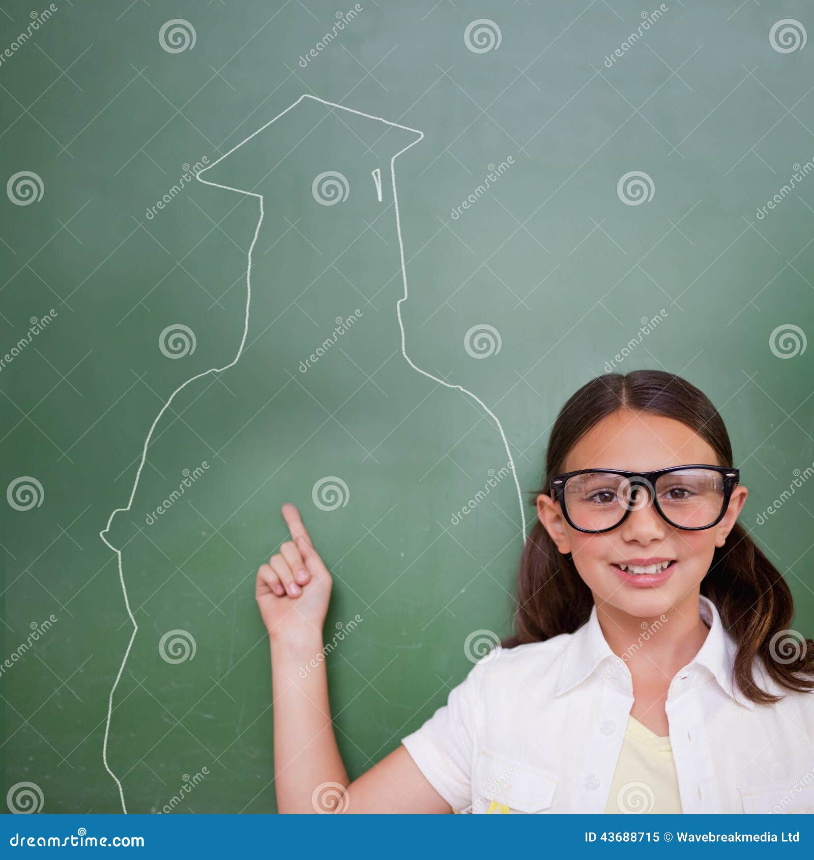 Composite Image of Cute Pupil with Graduate Outline Stock Image - Image ...