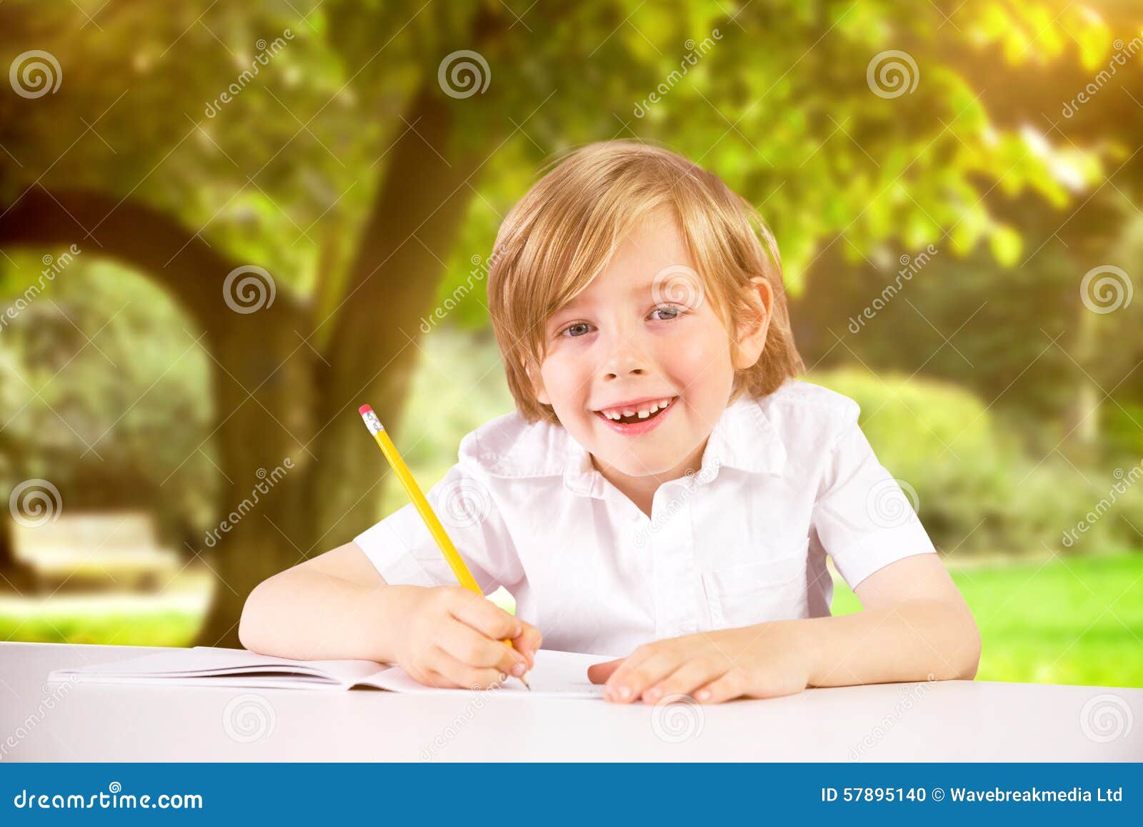 Composite Image of Cute Pupil Writing Stock Photo - Image of homework ...
