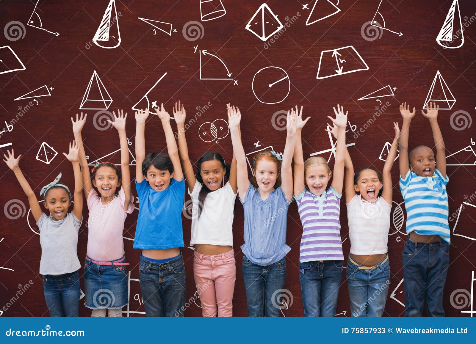Composite Image of Cute Pupils Smiling at Camera in Classroom Stock ...