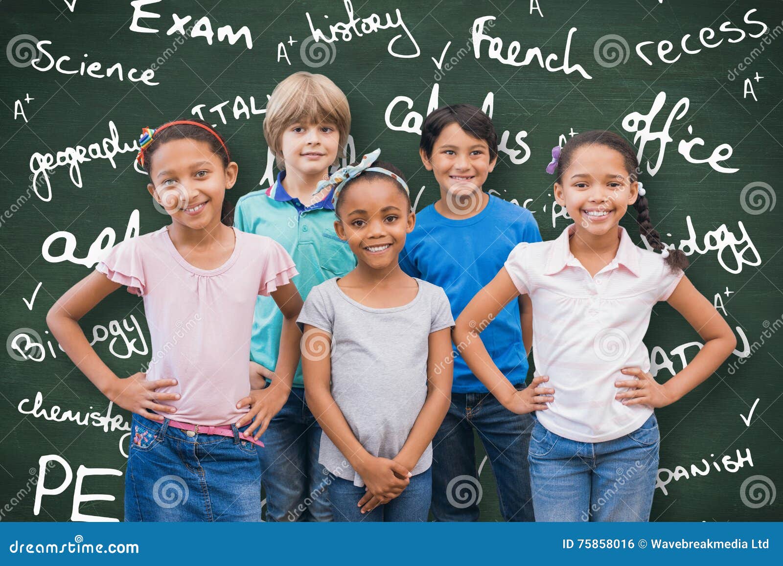 Composite Image of Cute Pupils Smiling at Camera in Classroom Stock ...