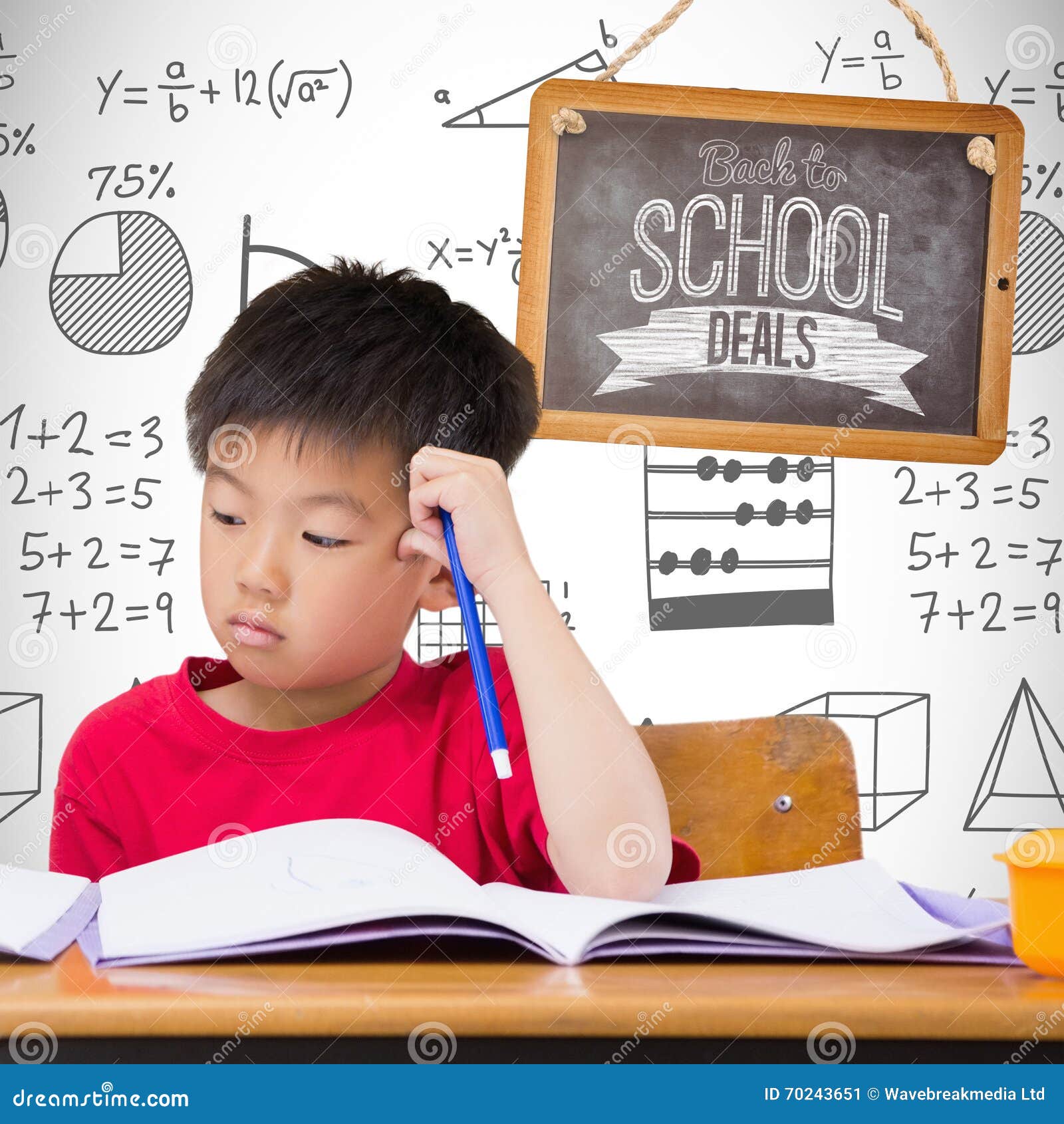 Composite Image of Cute Pupils Writing at Desk in Classroom Stock Image ...