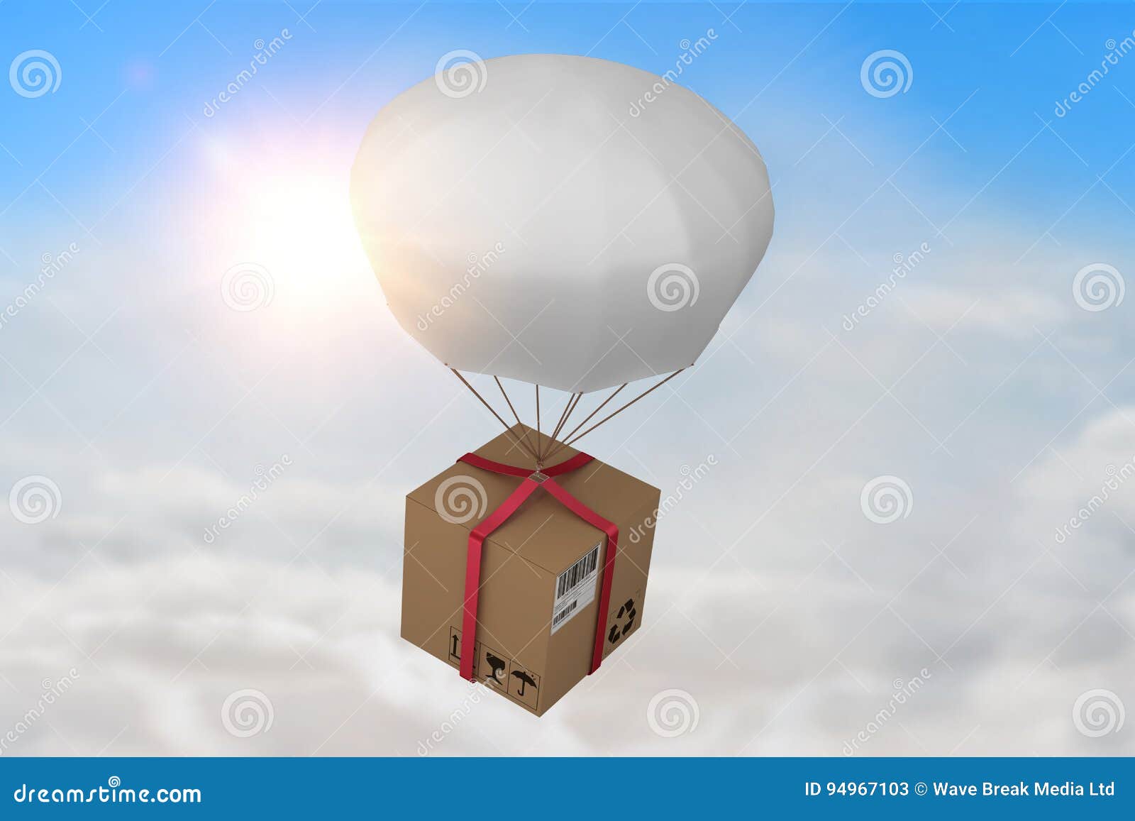 Composite Image of 3d Composite Image of Parachute Carrying Cardboard ...