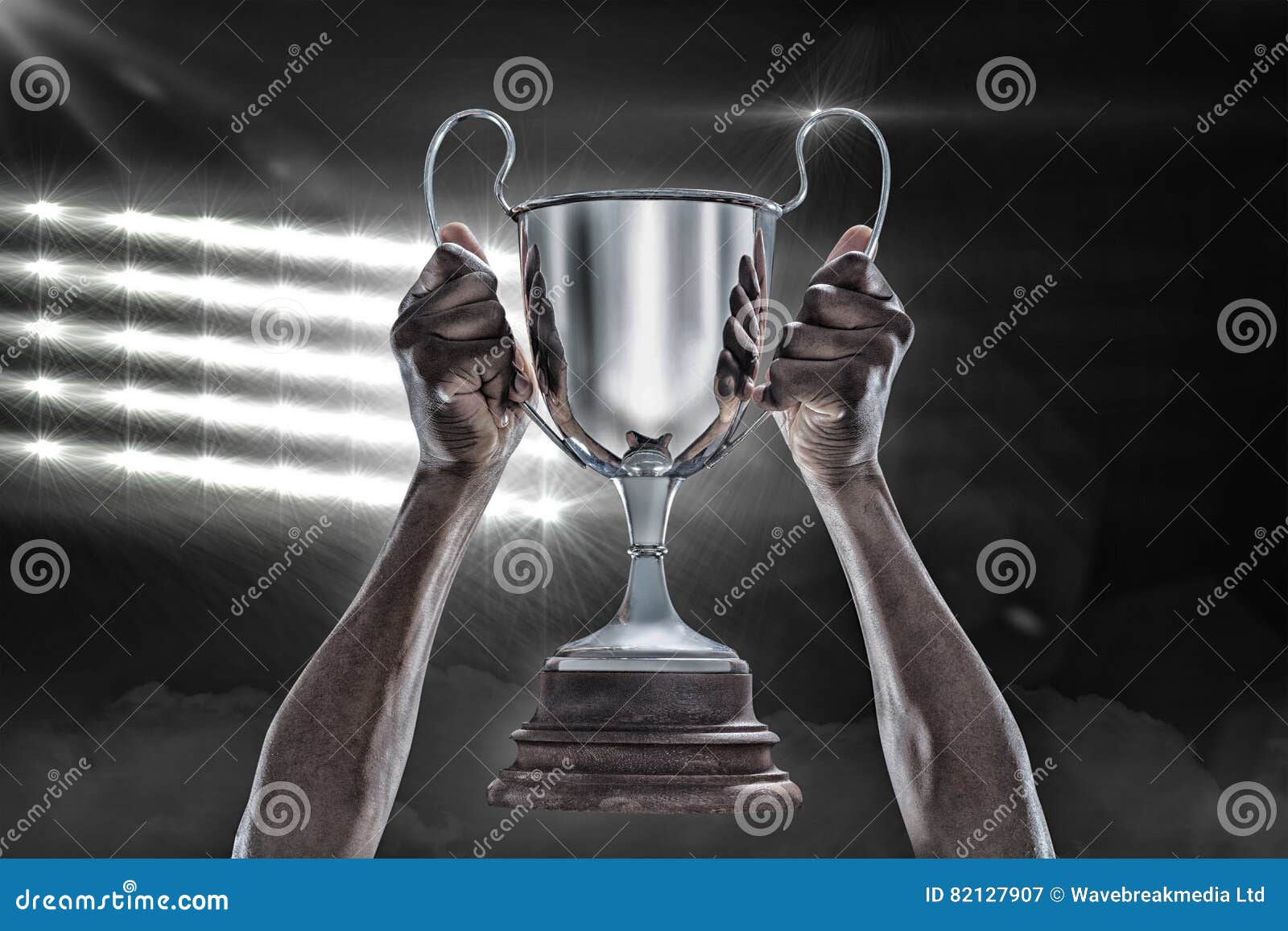 Composite Image 3D of Cropped Hand of Athlete Holding Trophy Stock ...