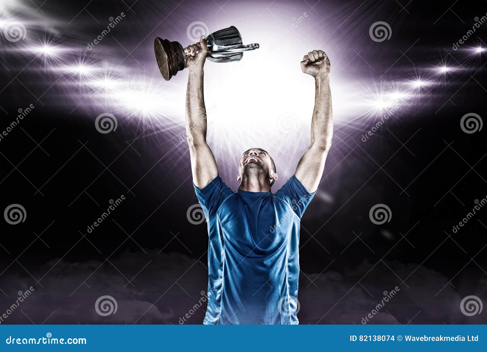 Composite Image 3D of Happy Rugby Player Holding Trophy Stock Photo ...