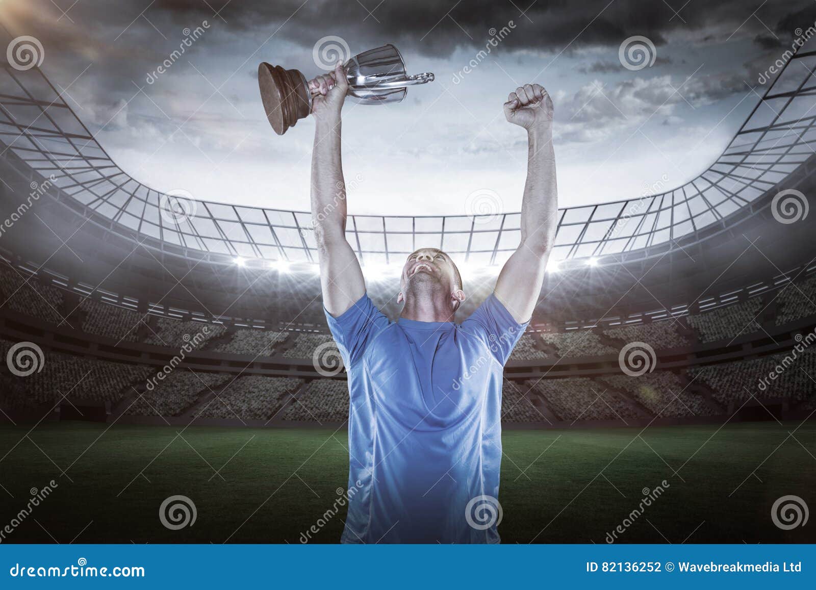Composite Image 3D of Happy Rugby Player Holding Trophy Stock Photo ...