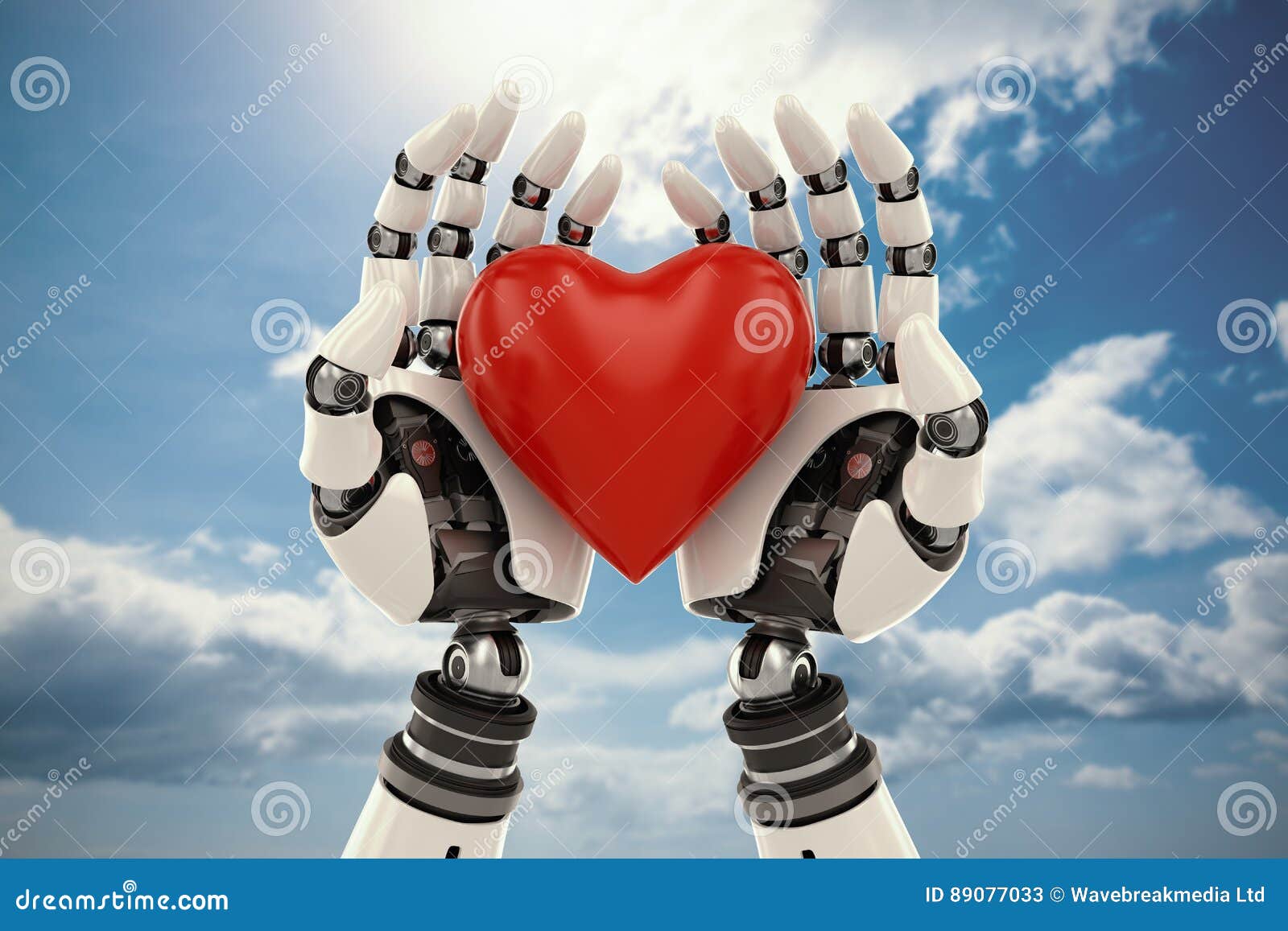 Composite Image of 3d Image of Bionic Person Holding Red Heart Shape ...
