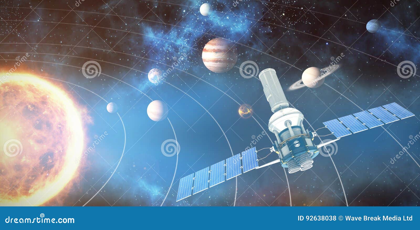 Composite Image of 3d Image of Blue Modern Solar Satellite Stock ...