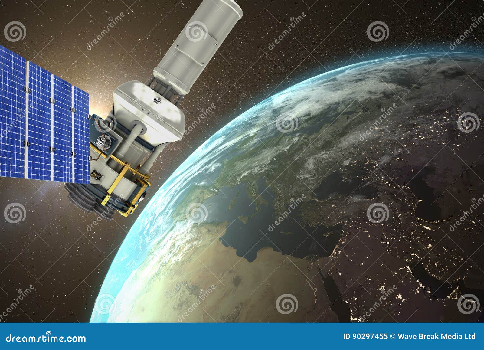 Composite Image of 3d Image of Modern Solar Power Satellite Stock ...