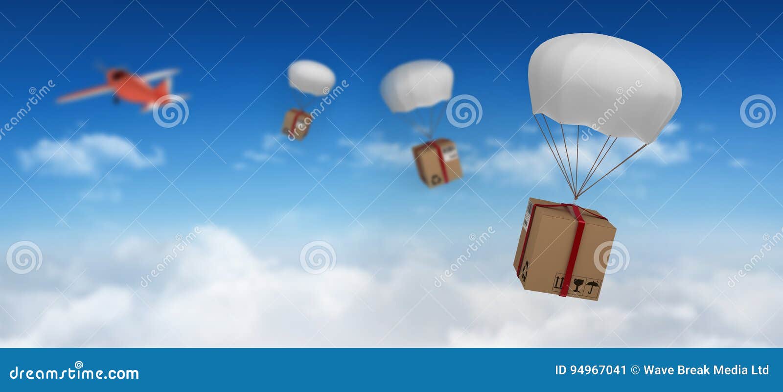 Composite Image of 3d Image of Parachute Carrying Cardboard Box Stock ...