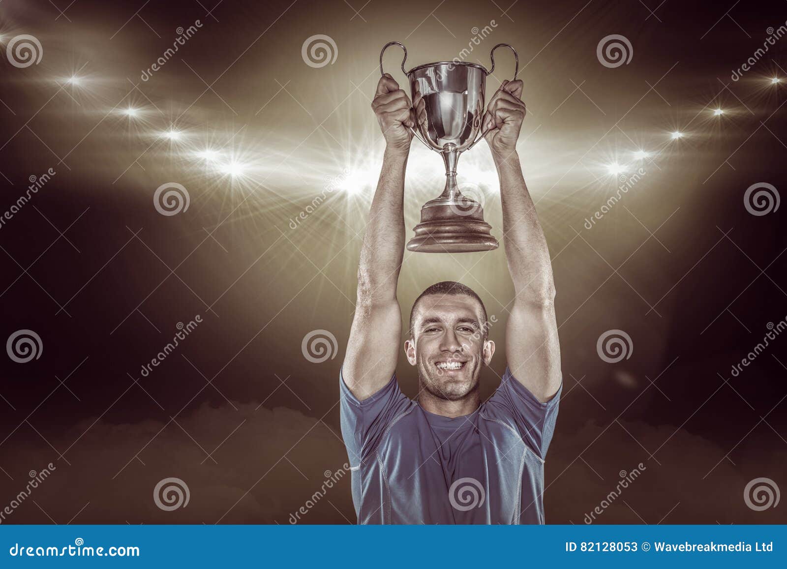 Composite Image 3D of Portrait of Smiling Rugby Player Holding Trophy ...