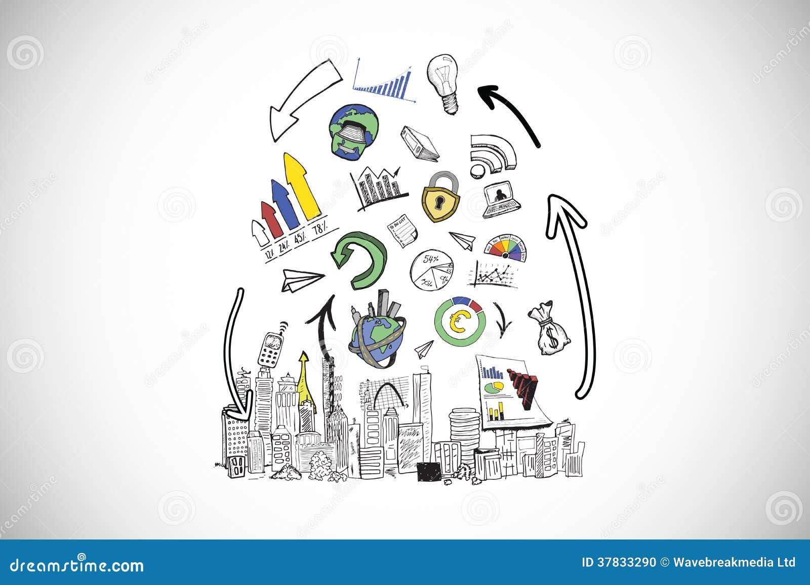 Composite Image of Data Analysis Doodles Over Cityscape Stock ...