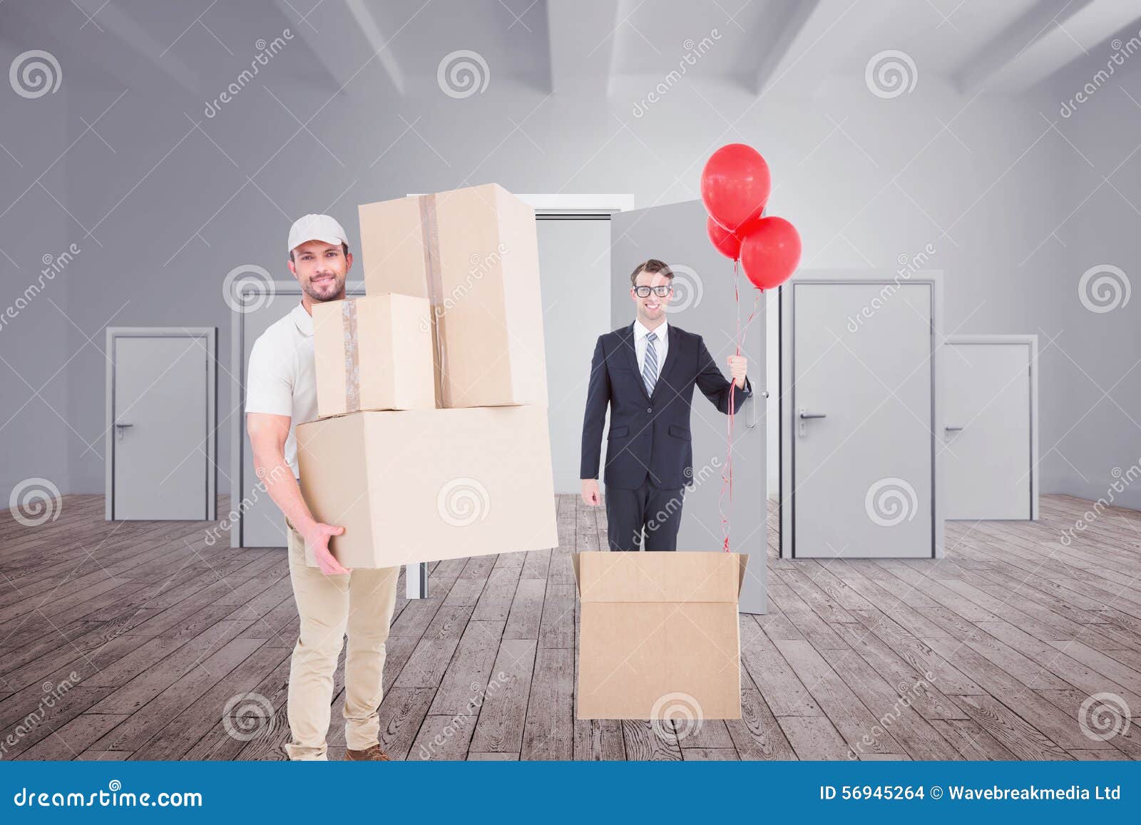 Composite Image of Delivery Man Carrying Cardboard Boxes Stock Photo ...