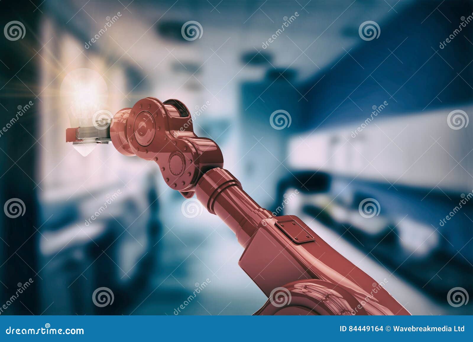 Composite Image of Digital Generated Image of Red Robotic Arm Holding ...