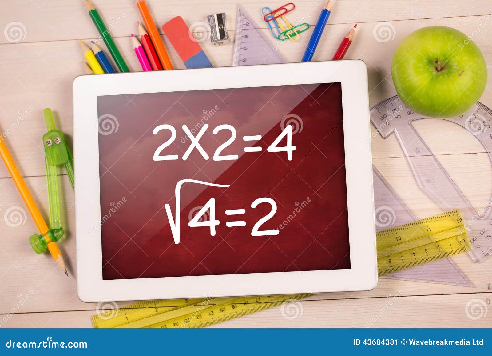 Composite Image of Digital Tablet on Students Desk Stock Illustration ...