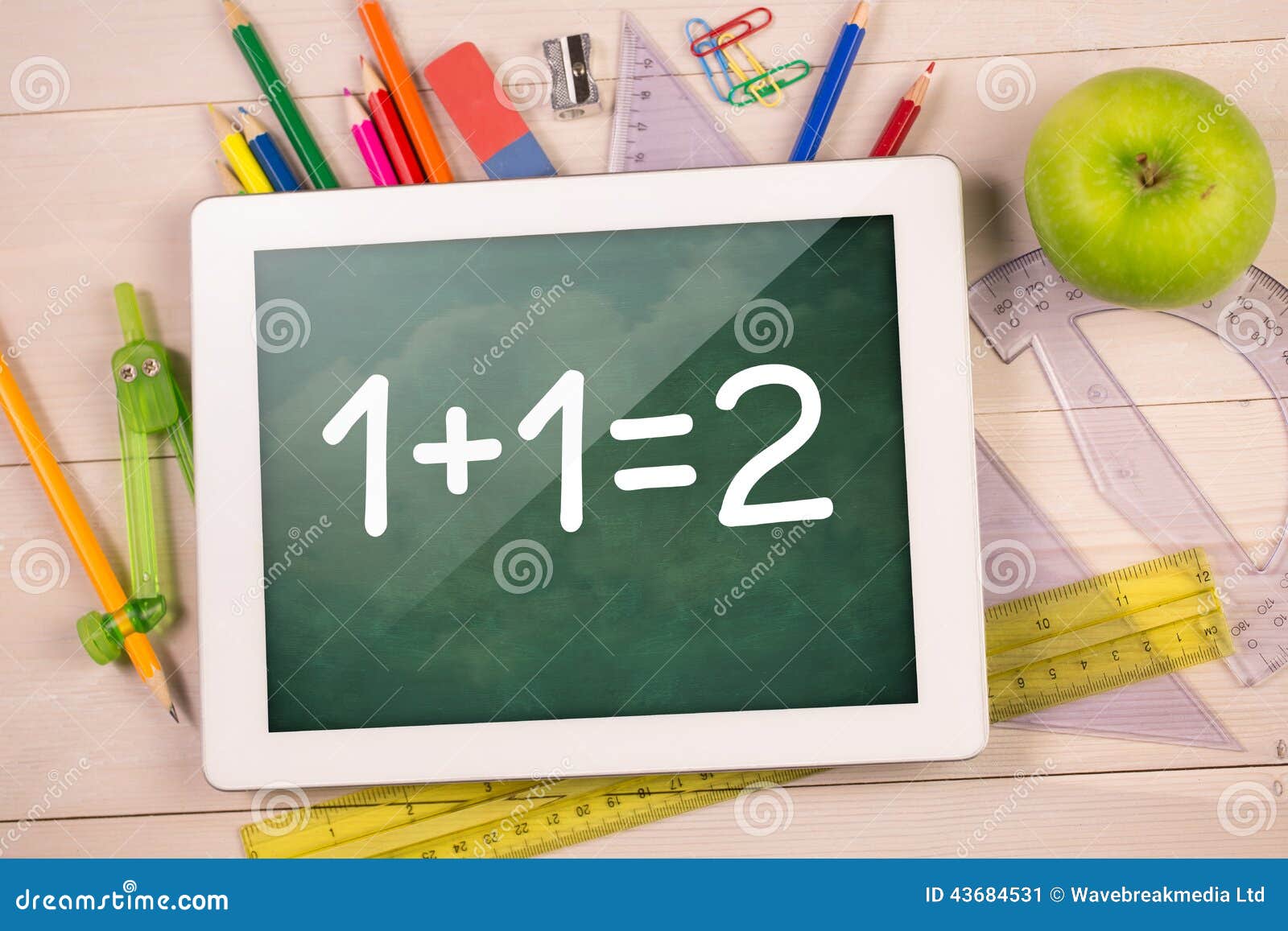 Composite Image of Digital Tablet on Students Desk Stock Illustration ...