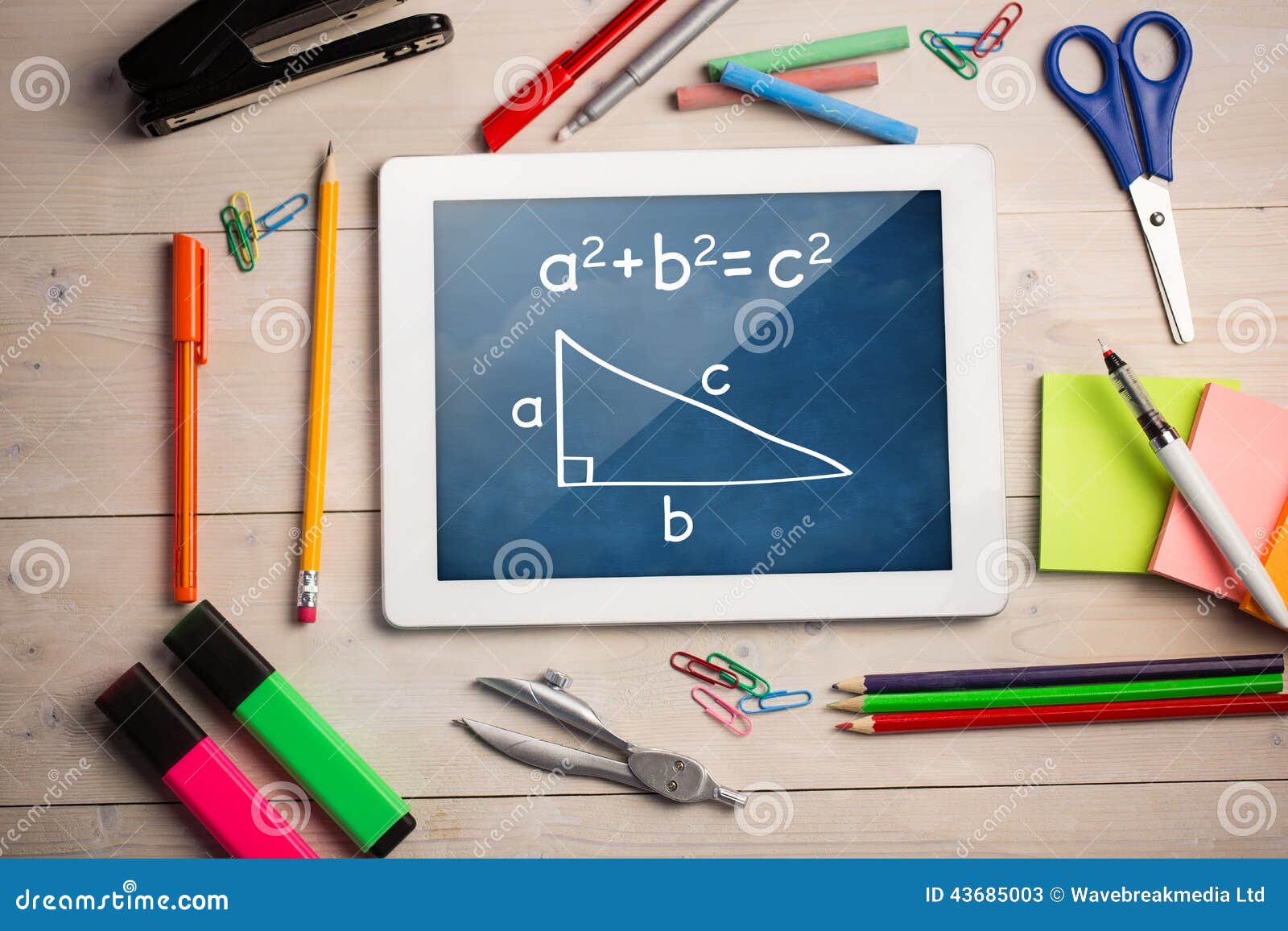 Composite Image of Digital Tablet on Students Desk Stock Illustration ...