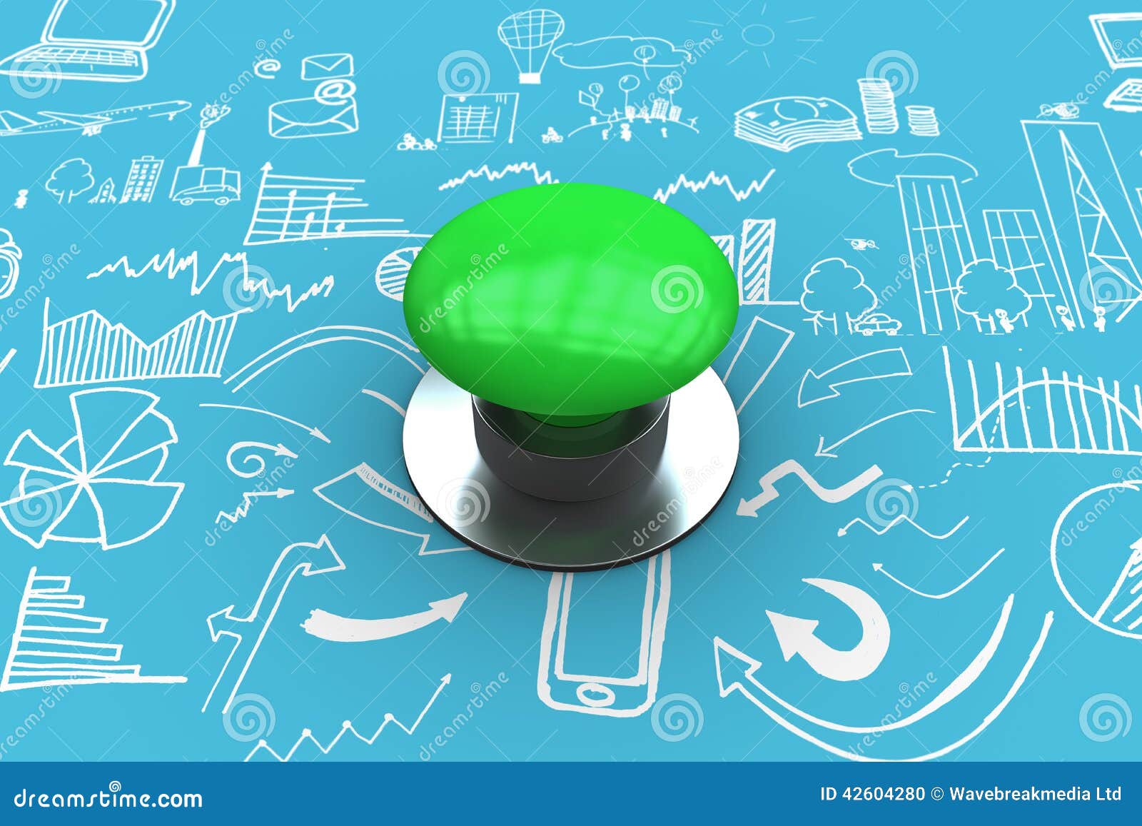 Composite Image of Digitally Generated Green Push Button Stock ...