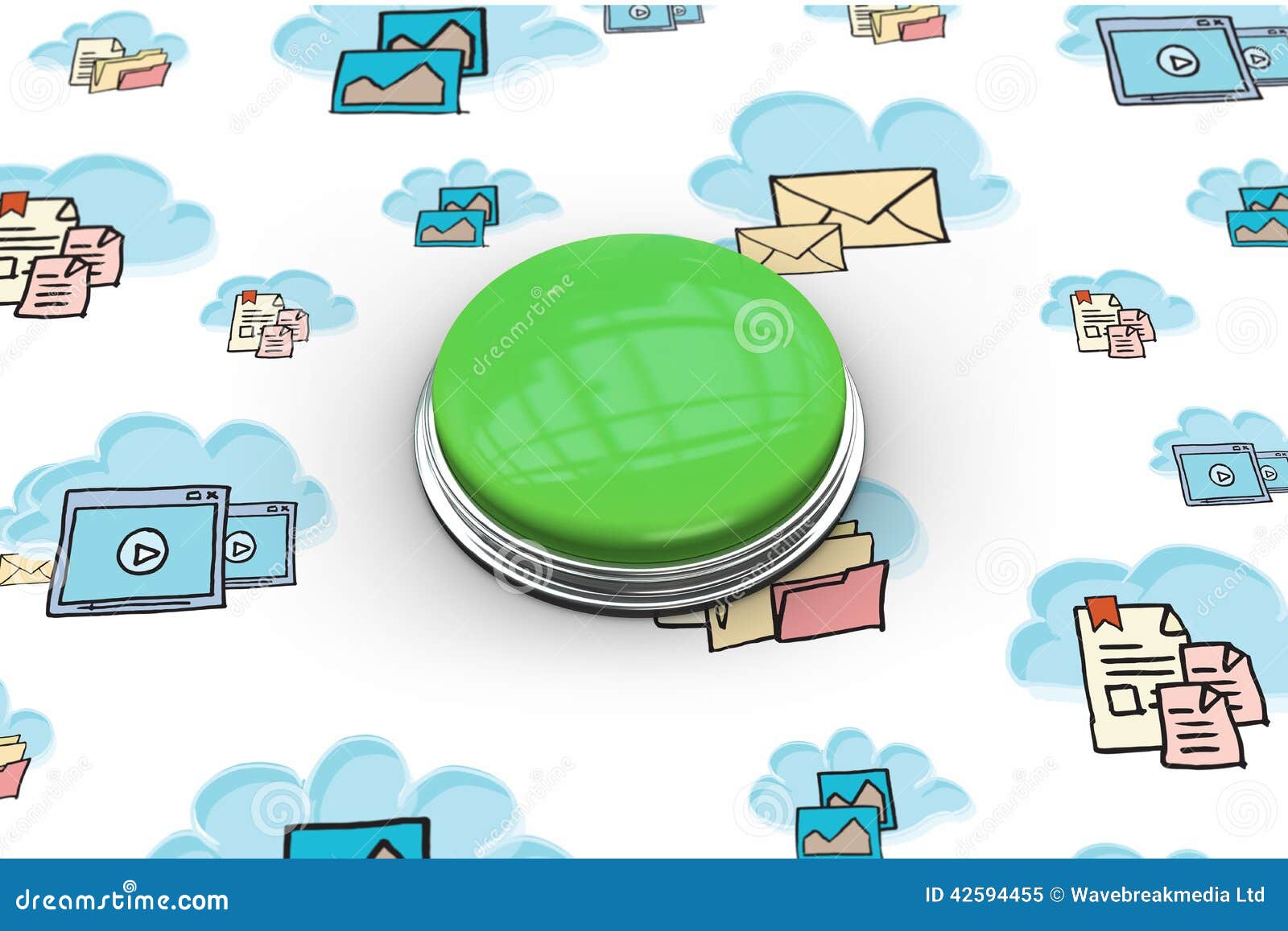 Composite Image of Digitally Generated Green Push Button Stock ...