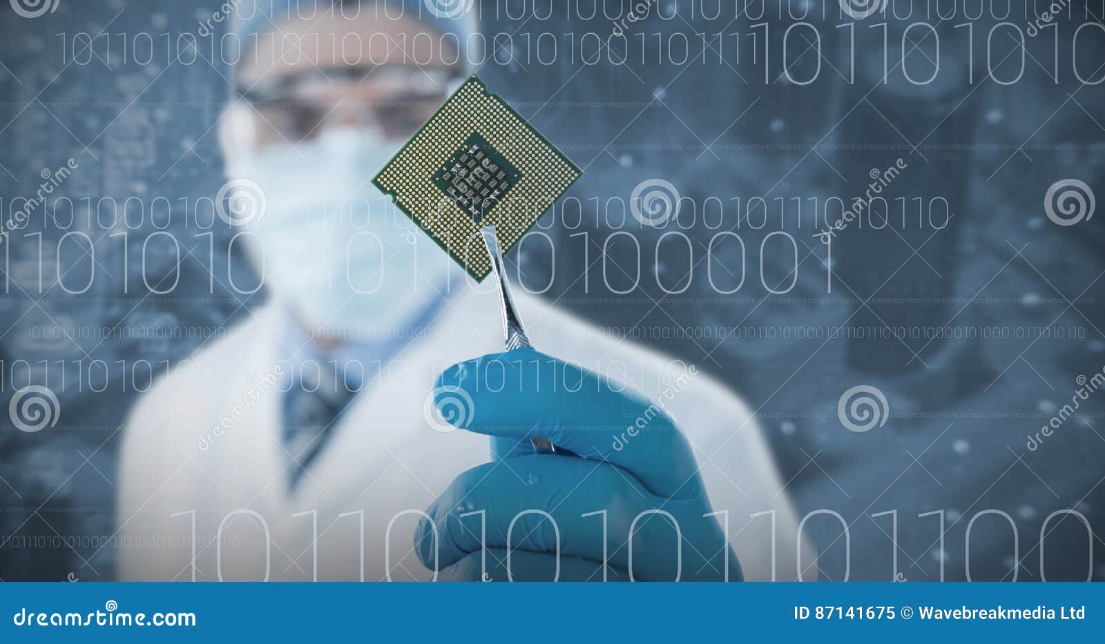 Composite Image of Doctor Holding Electronic Chip with Forceps Stock ...