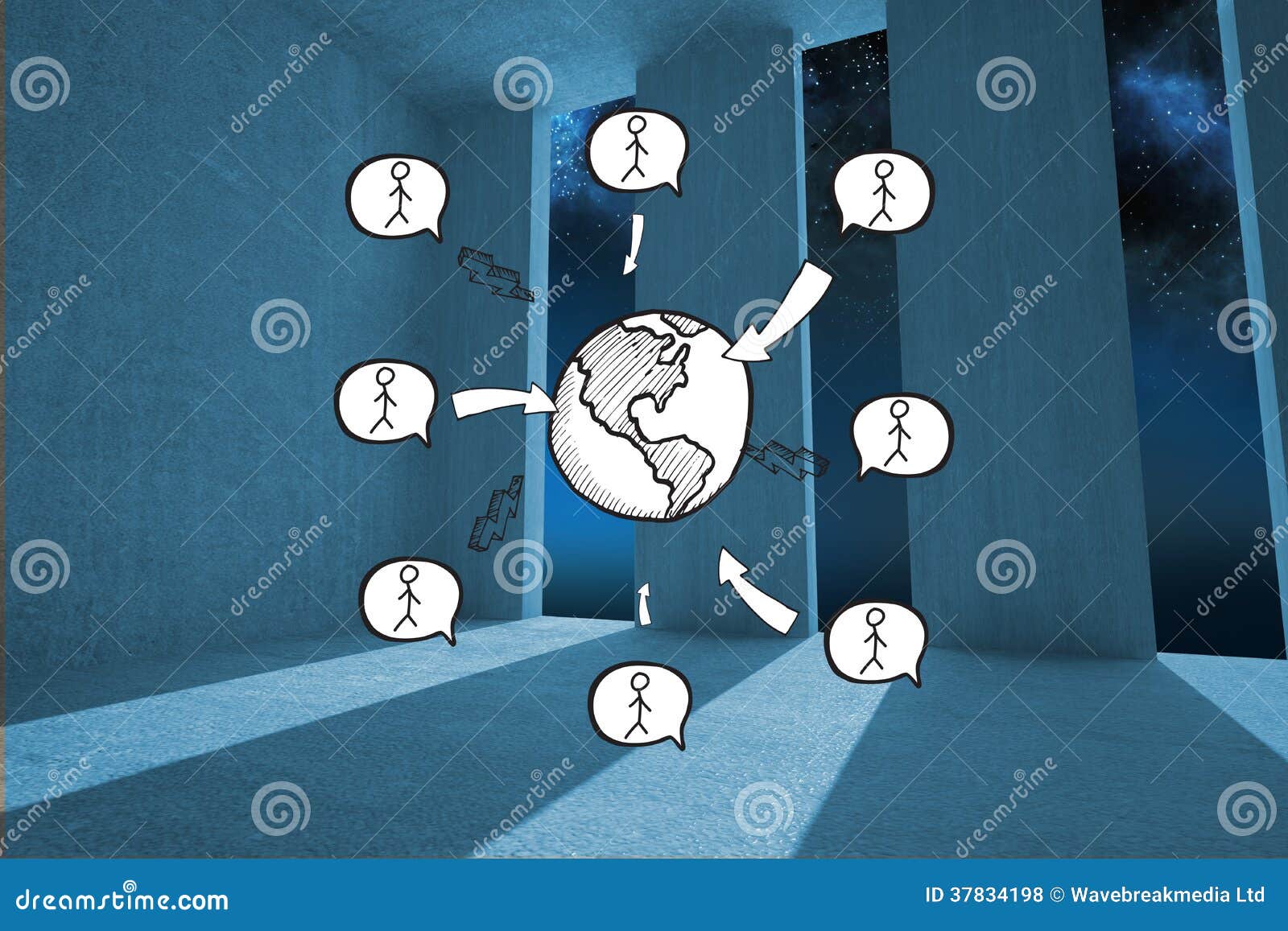 Composite Image of Earth Doodle with Stick Figures Stock Photo - Image ...