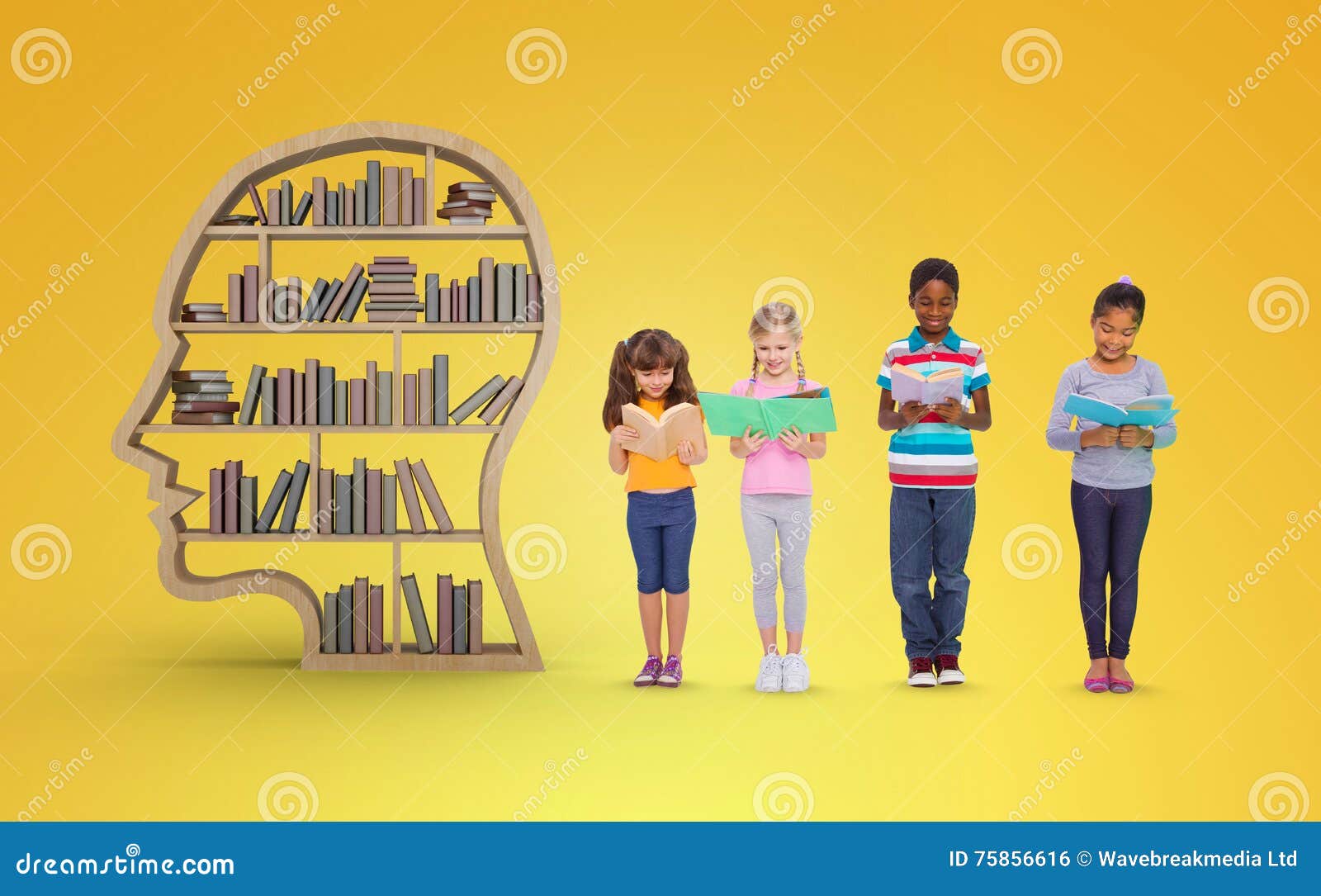 Composite Image of Elementary Pupils Reading Stock Photo - Image of ...
