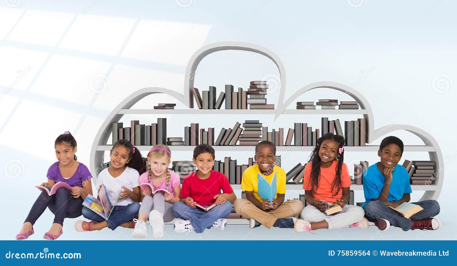 Composite Image of Elementary Pupils Reading Books Stock Photo - Image ...