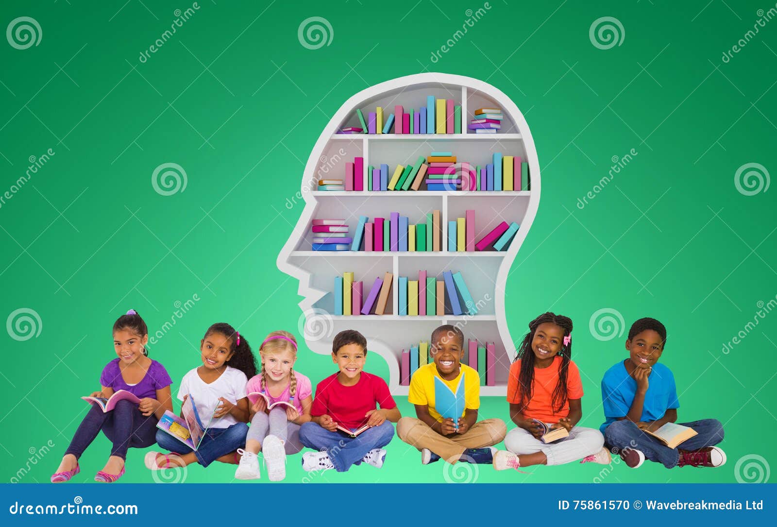 Composite Image of Elementary Pupils Reading Books Stock Photo - Image ...
