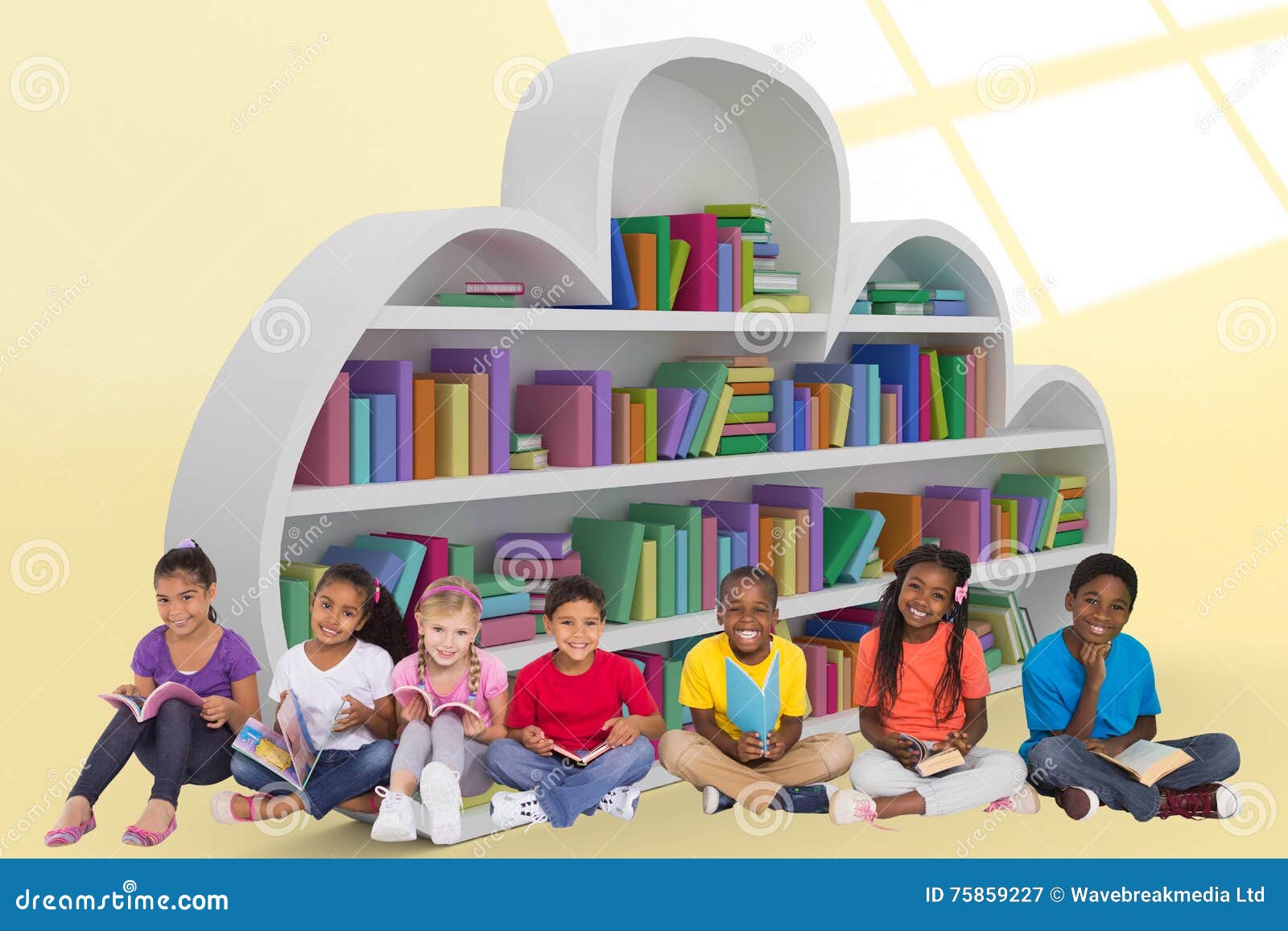 Composite Image of Elementary Pupils Reading Books Stock Image - Image ...