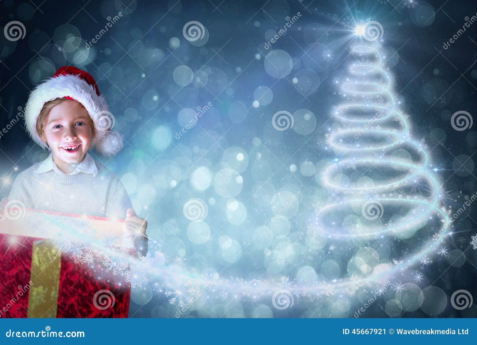 Composite Image of Festive Boy Opening Gift Stock Image - Image of ...
